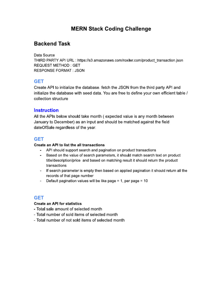 Roxiler Assignment Task MERN Stack | PDF