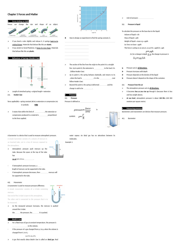 Ch.5 Forces and Matter(s) | PDF | Pressure | Gases