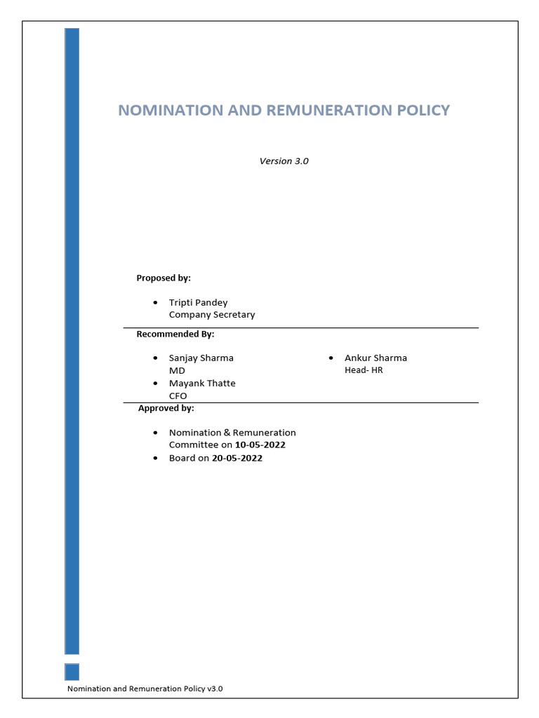 Nomination and Remuneration Policy v3.0 | PDF | Insurance | Employment