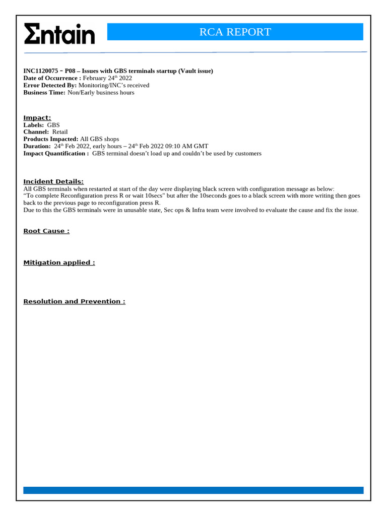 RCA - INC1120075 - P08 - Issues With GBS Terminals Startup (Vault Issue) | PDF