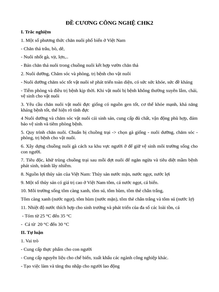 DE CUONG CONG NGHE CUOI HK2 (2) | PDF