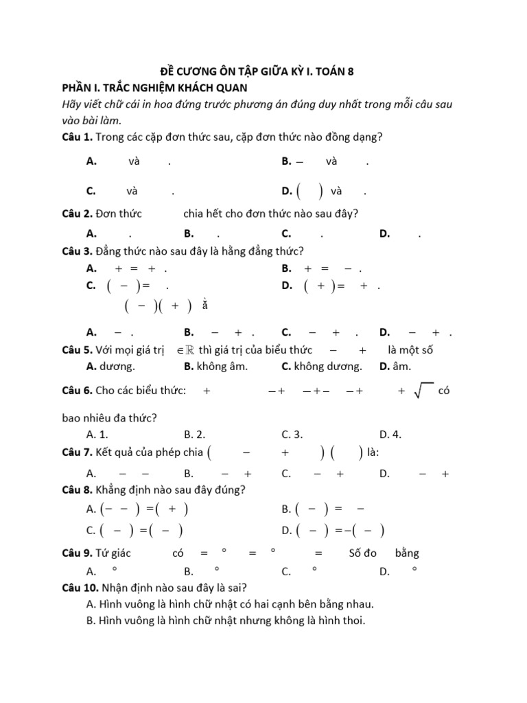8A3.ĐỀ CƯƠNG ÔN TẬP GIỮA KỲ I | PDF