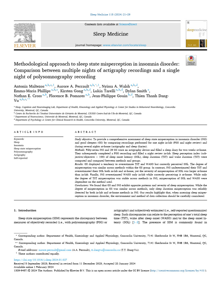 Actigraphy--Comparing insomnia with actigraphy and PSG | PDF | Mental ...