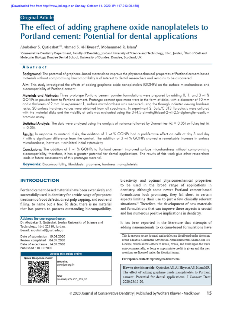 Graphene Nanoplatelet and Portland Cement | PDF | Graphene | Materials