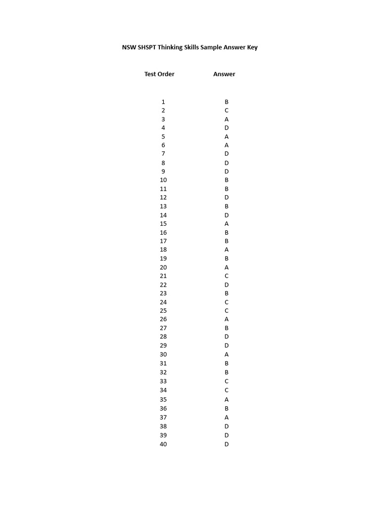 SHS 2023 Thinking Skills Practice Test Answers | PDF