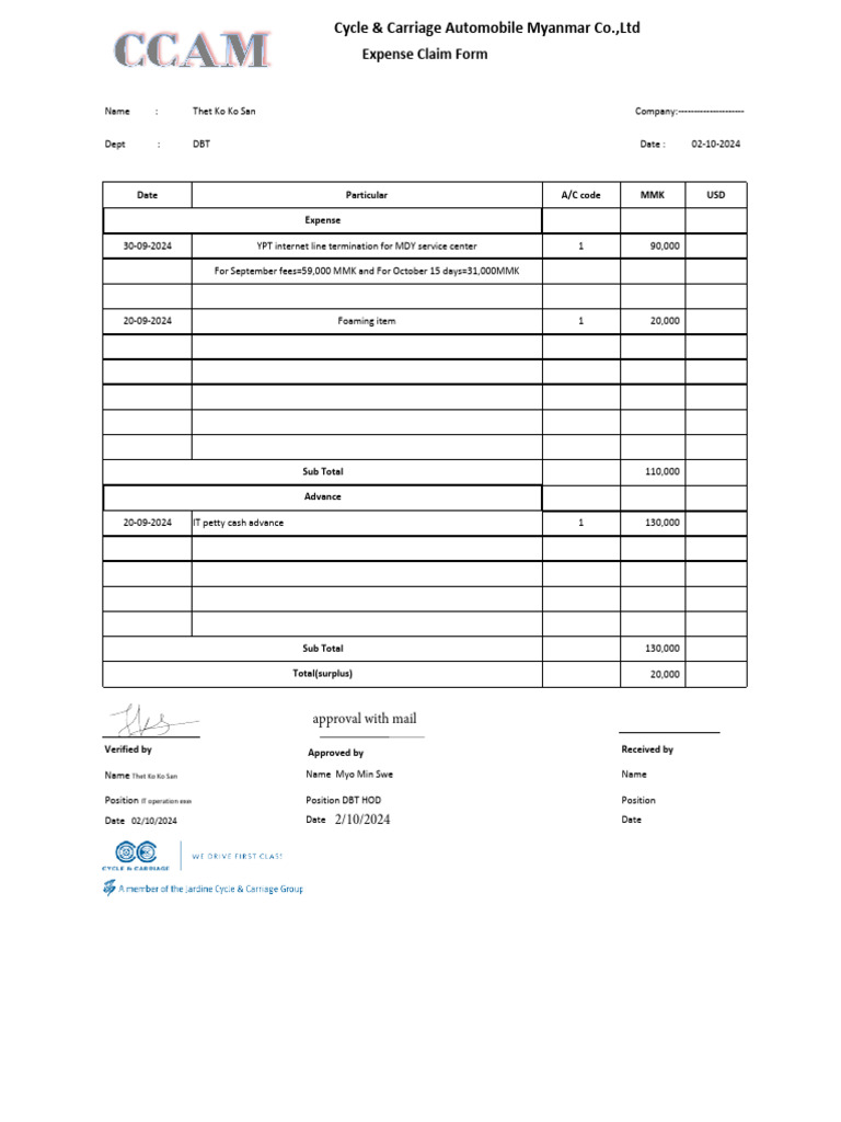 Internet Bill Expense Claim | PDF