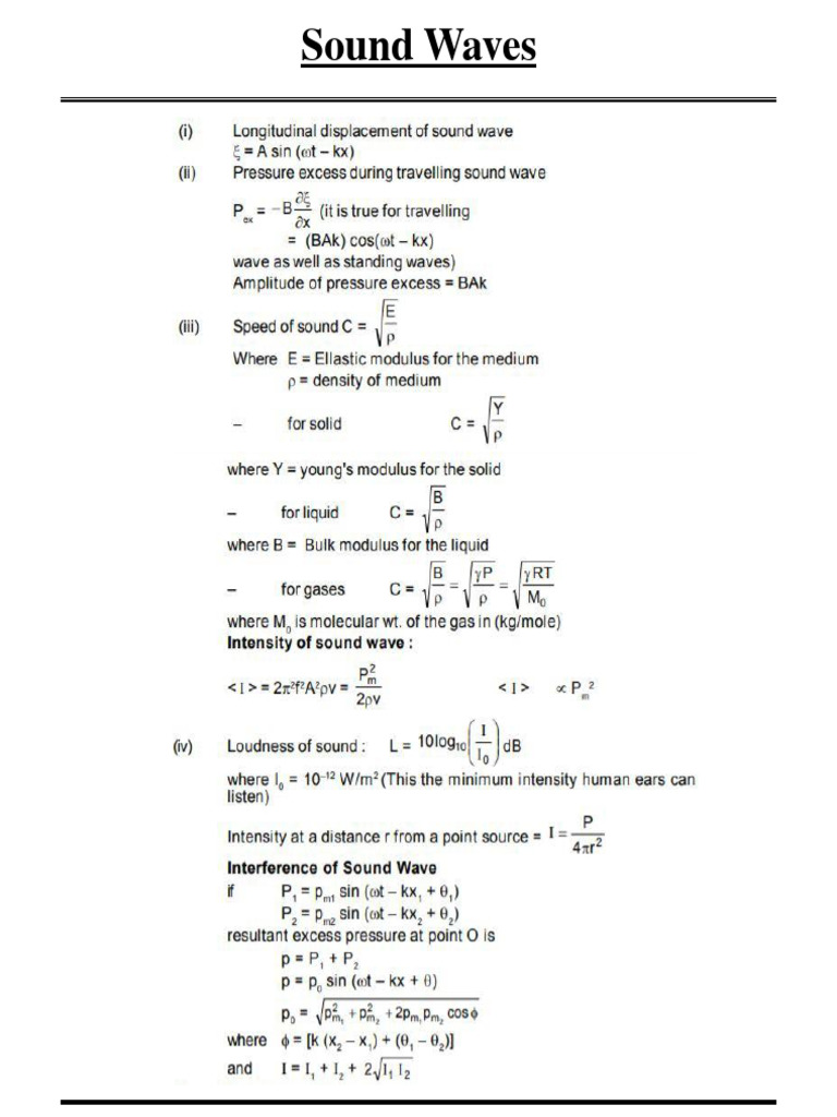 Sound Waves Imp Formulas | PDF