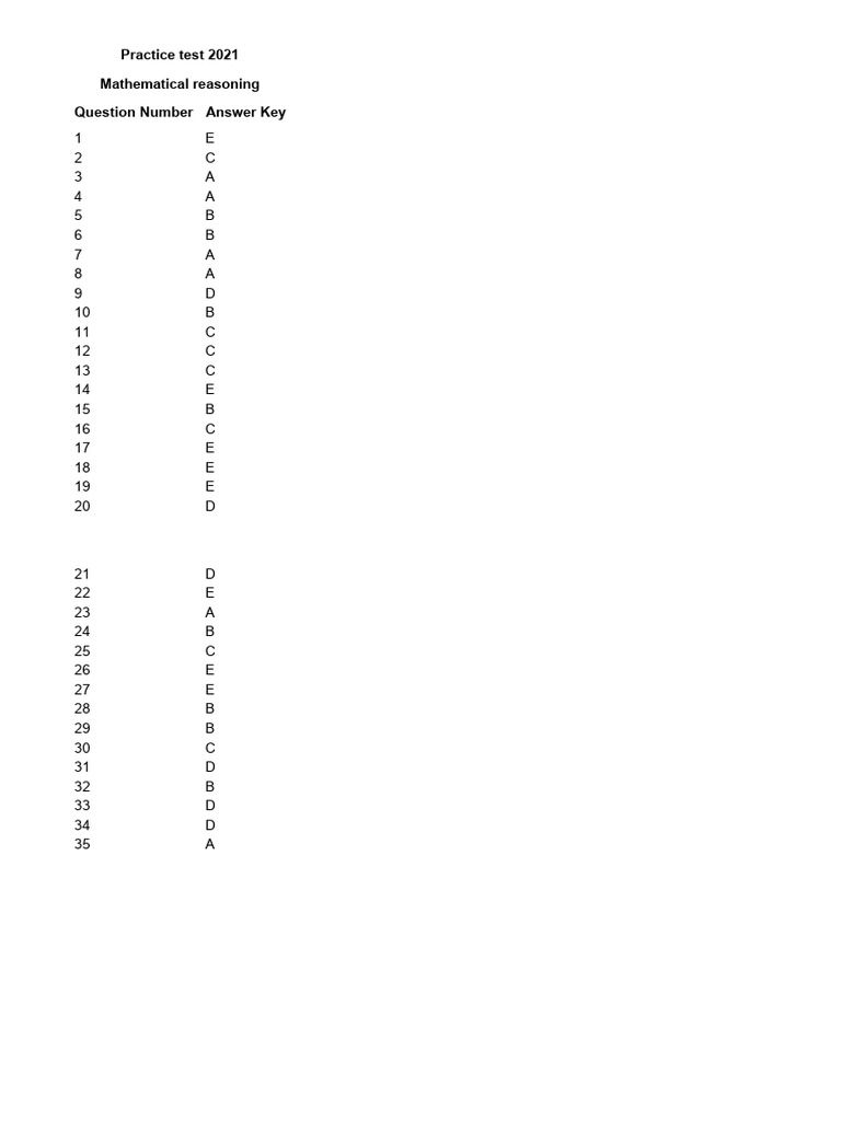 Practice Test 2021 Maths Answers | PDF