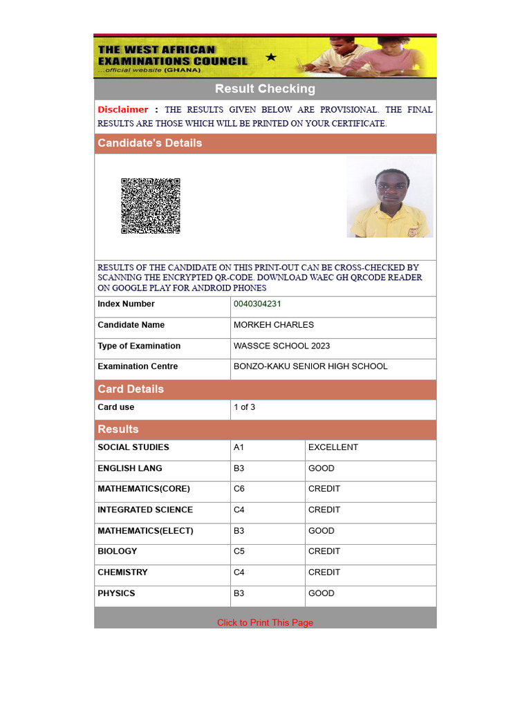 Waecdirect Online Information Service - Results | PDF