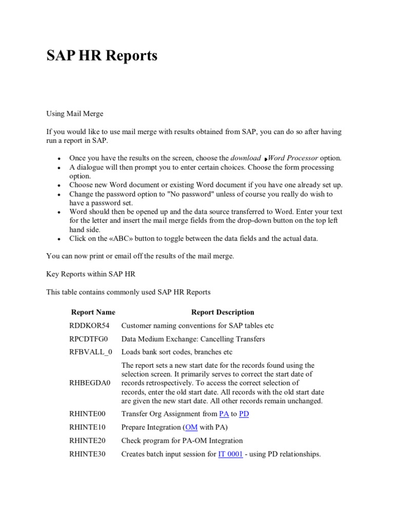SAP HR Reports | PDF | Computers