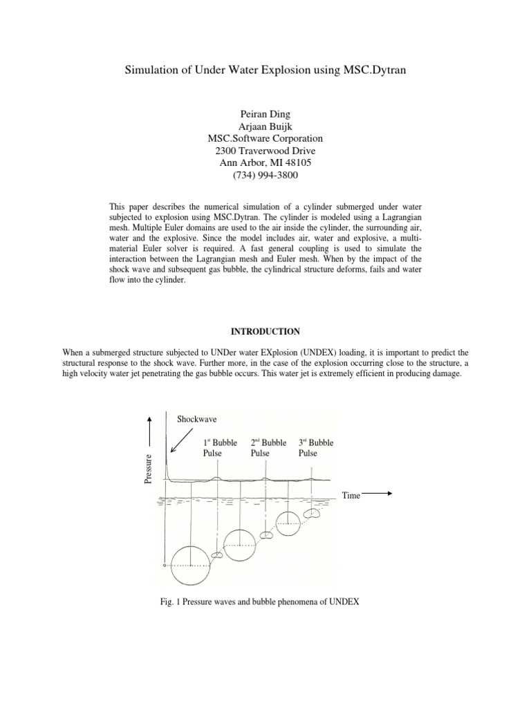 Peiran Ding and Arjaan Buijk - Simulation of Under Water Explosion Using MSC - Dytran | PDF ...