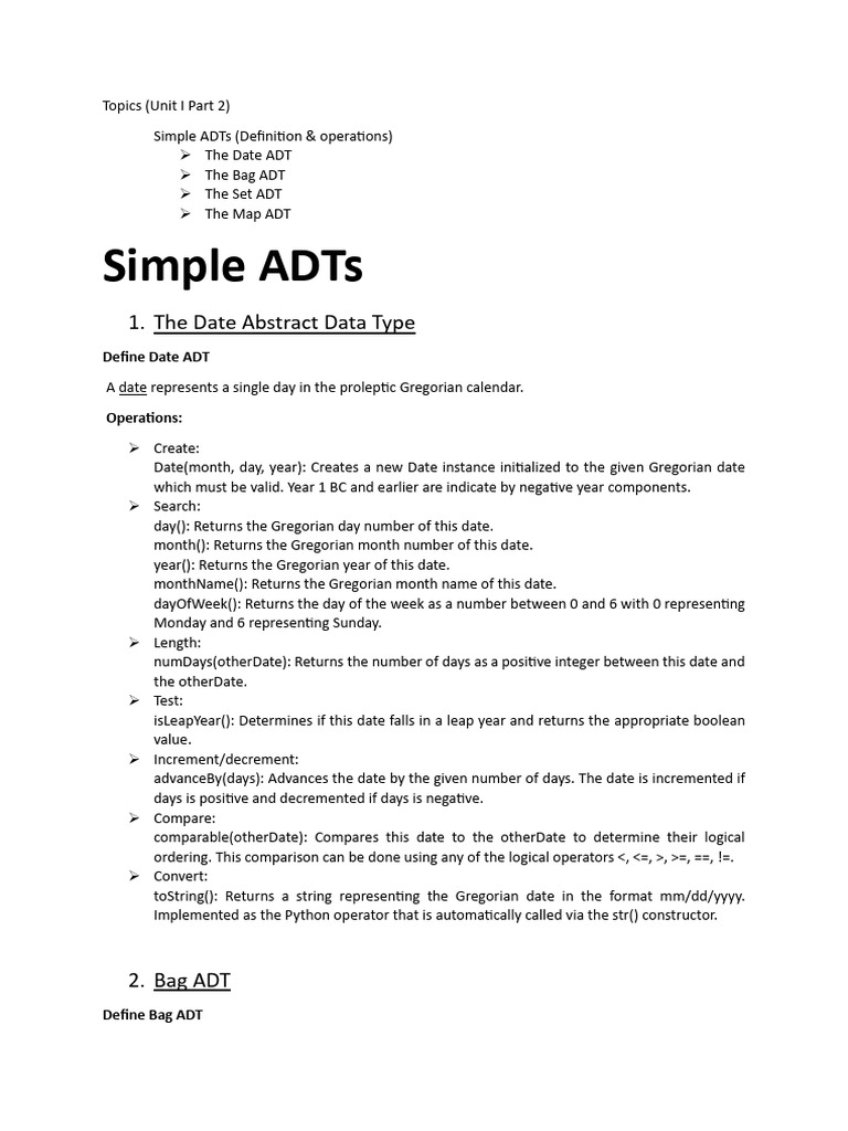 Unit 1 Part 2 - Simple ADTs | PDF | Data Type | Computer Programming