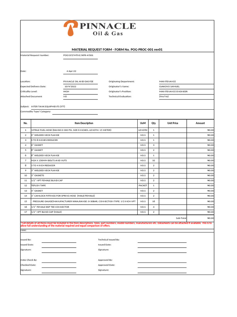 Itt Material Request Form | PDF