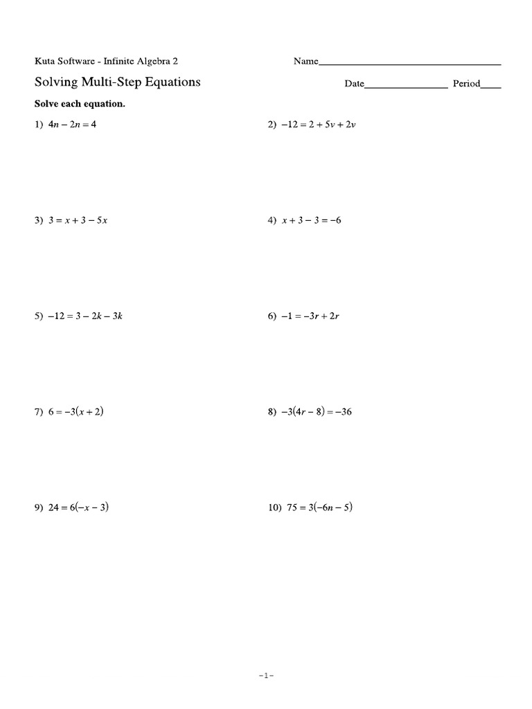 Solving Multi Step Equation Worksheet Kuta | PDF