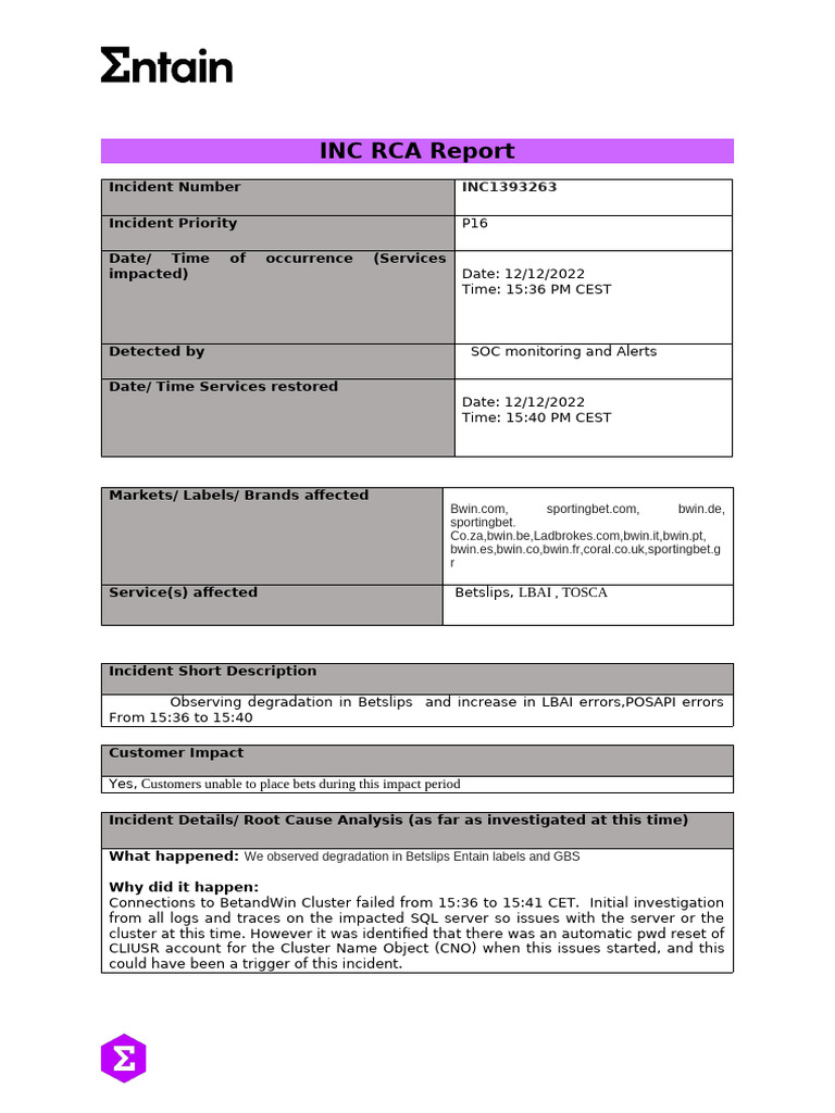 RCA_Report_20221212_INC1393263 | PDF | Microsoft Sql Server | Data ...