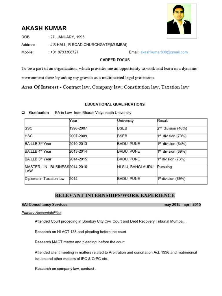 Sample CV AKASH KUMAR | PDF | Justice | Crime & Violence