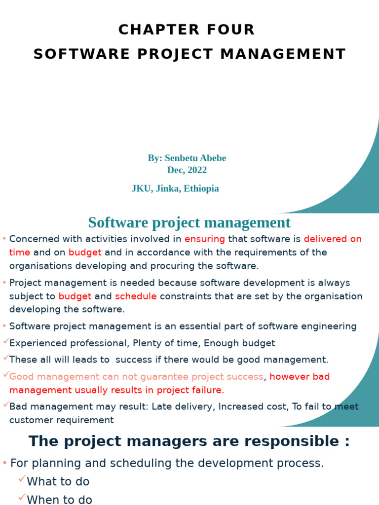 SW - Chapter 4 - Software Project Management | PDF | Risk | Project Management