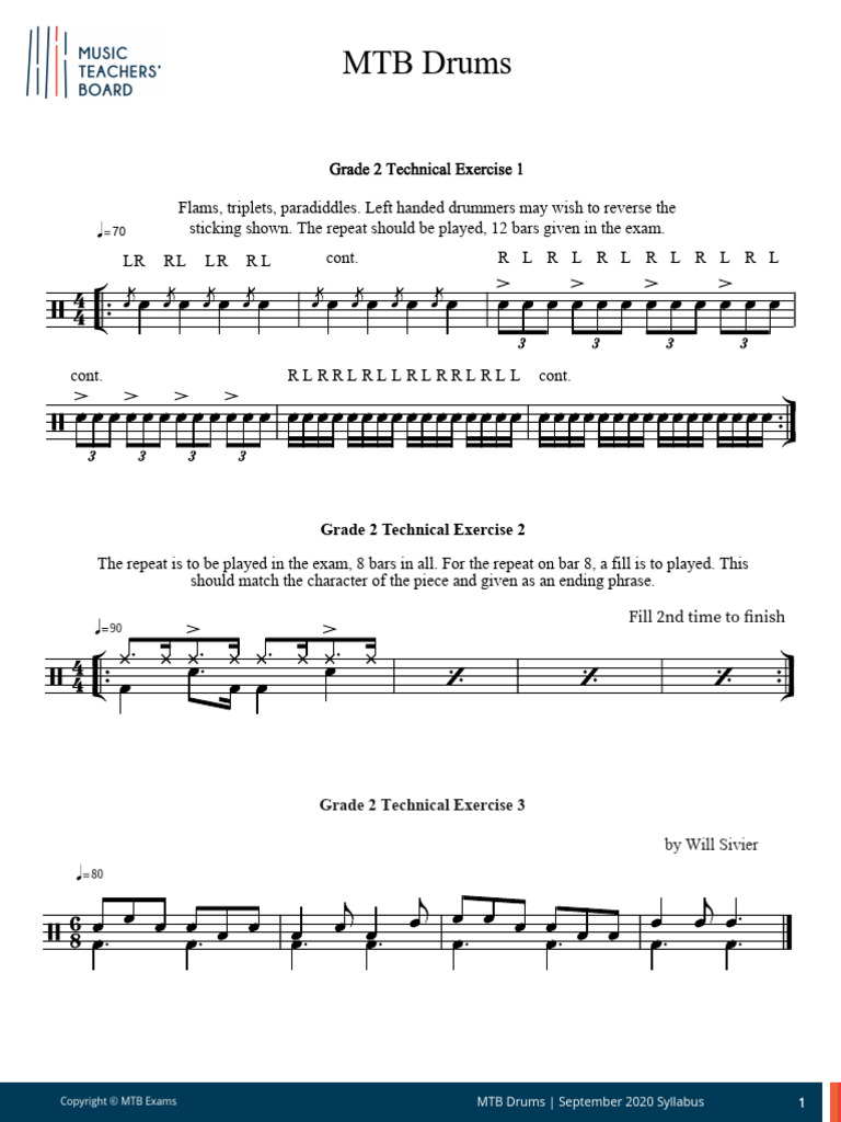 MTB Drums Grade 2 Technical Exercise | PDF