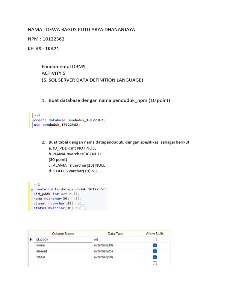 Pert5 - Act1 - Dewa Bagus Putu Arya Dhananjaya - 10122362 | PDF