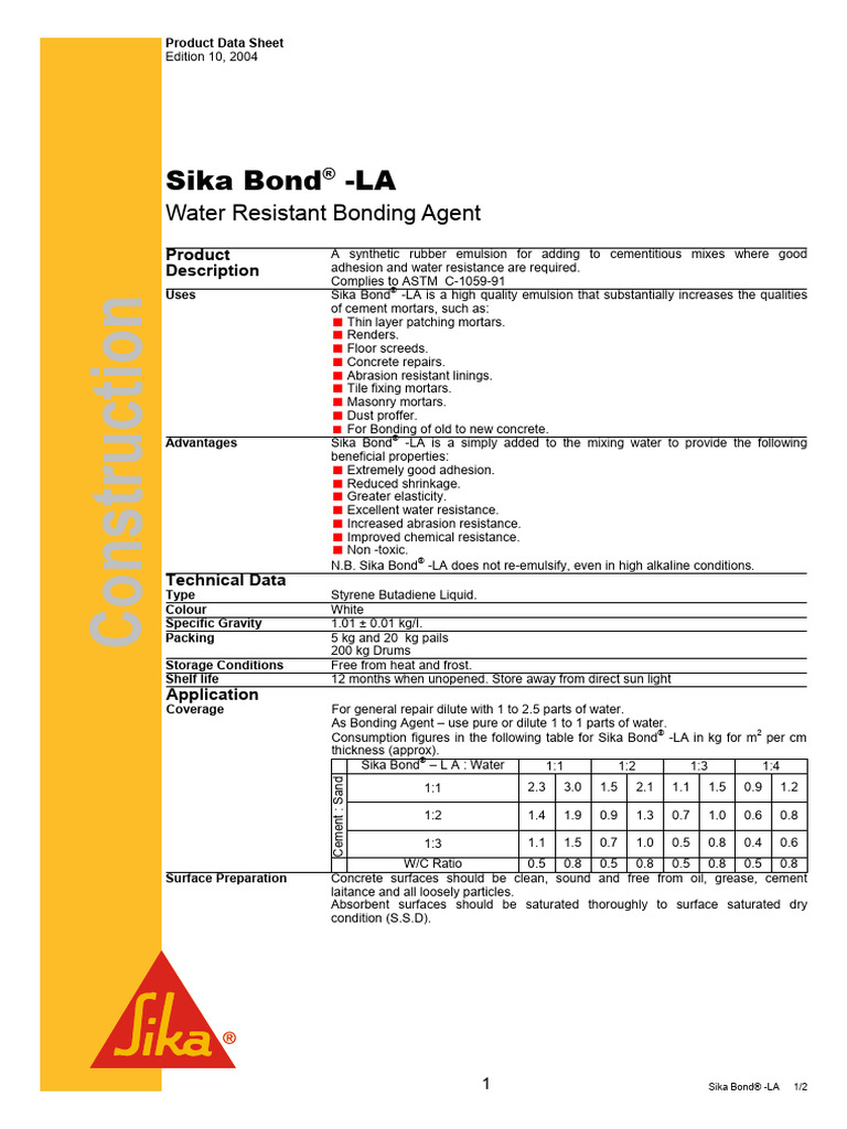 _01_ Sika Bond -LA | PDF | Concrete | Cement