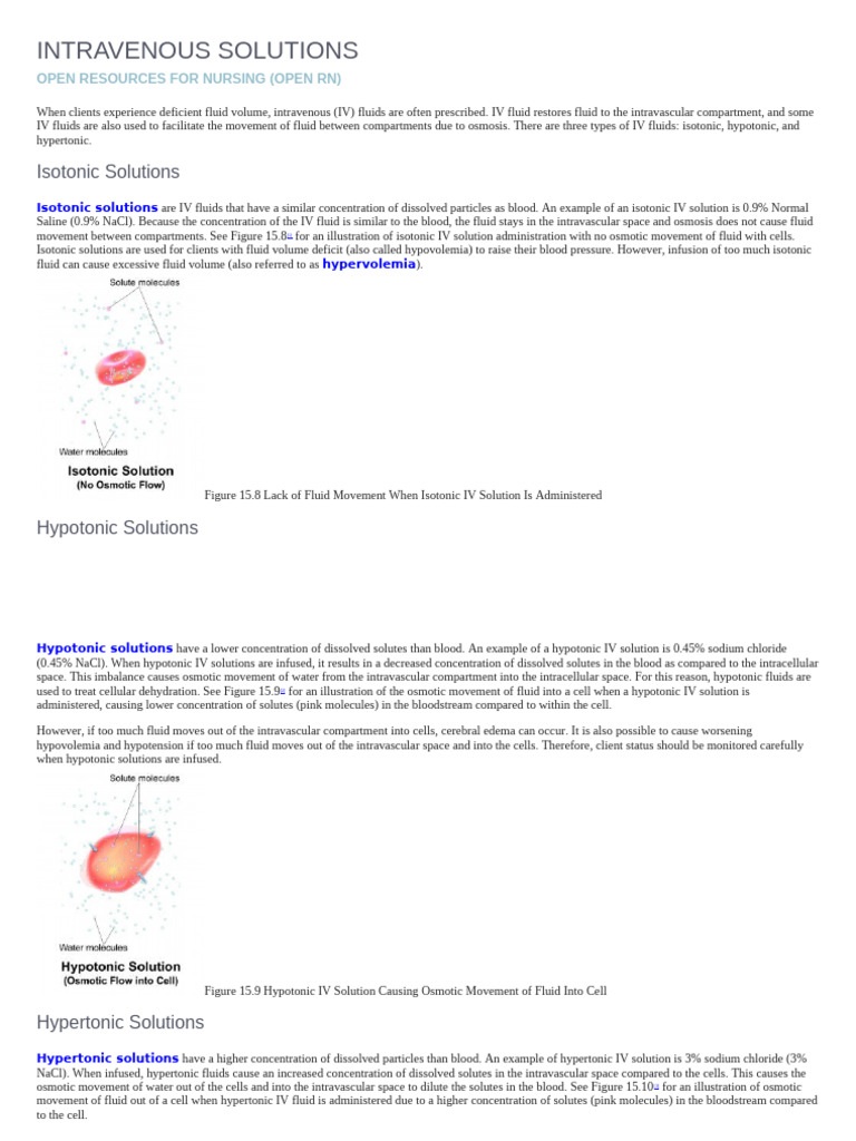 Intravenous Solutions | PDF | Intravenous Therapy | Osmosis