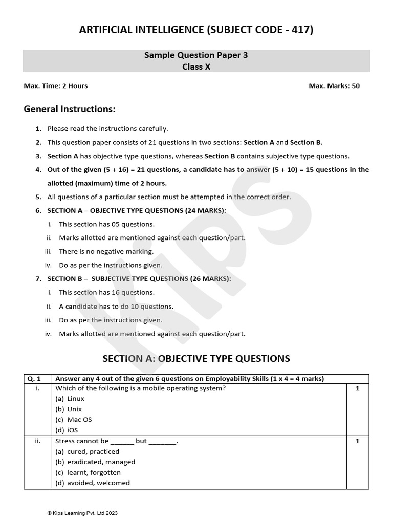 AI Class 10 Sample Paper 3 | PDF | Machine Learning | Accuracy And ...