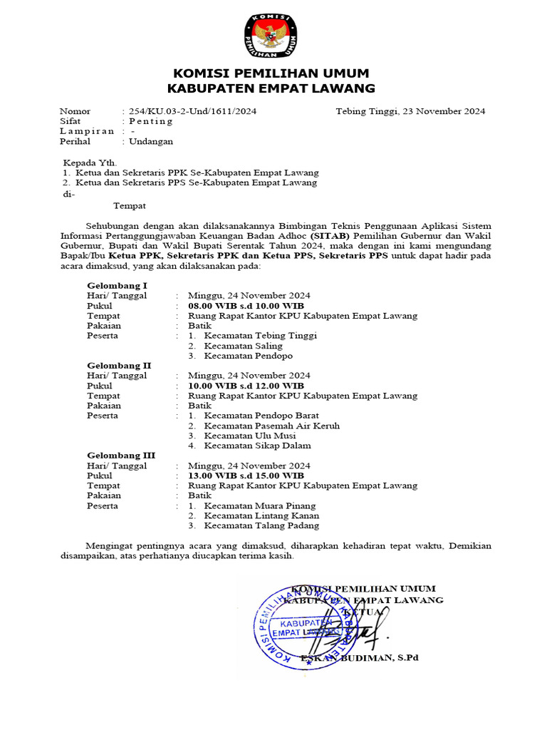 Undangan Bimtek SITAB | PDF