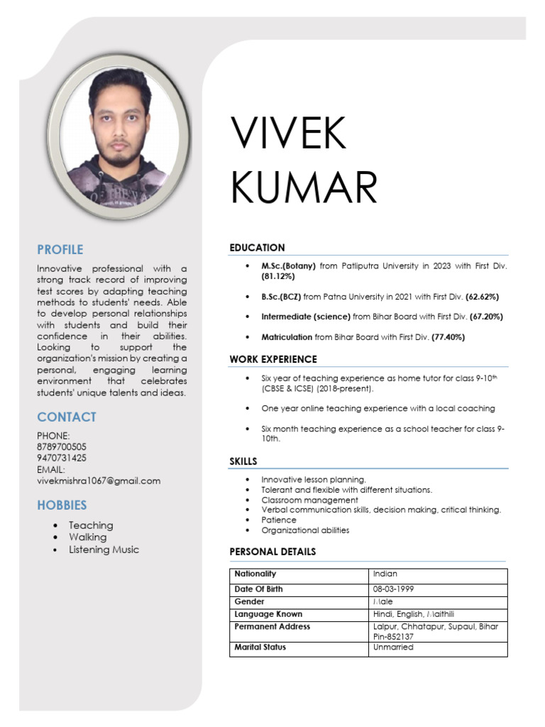 Vivek Resume 2024 | PDF | Behavior Modification | Learning