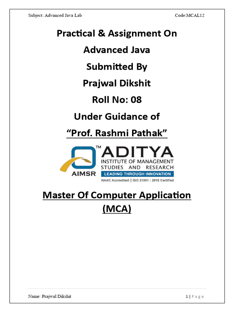 08 - Prajwal Dikshit - AdvJava - Rubrics | PDF | Anonymous Function | Method (Computer Programming)