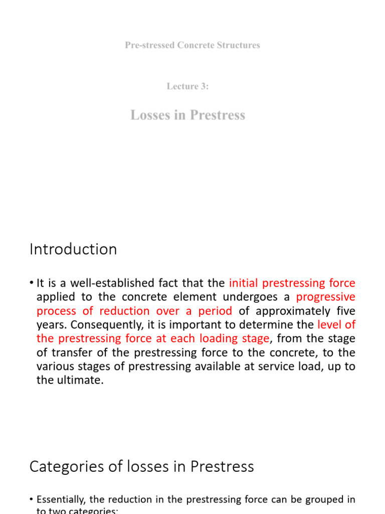 Lecture 3 Losses In Pretstressed Concrete Pdf Prestressed
