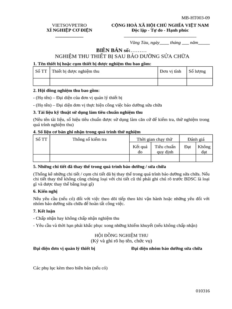 MB-HT003-09 BienBanNghiemThuSau BDSC | PDF