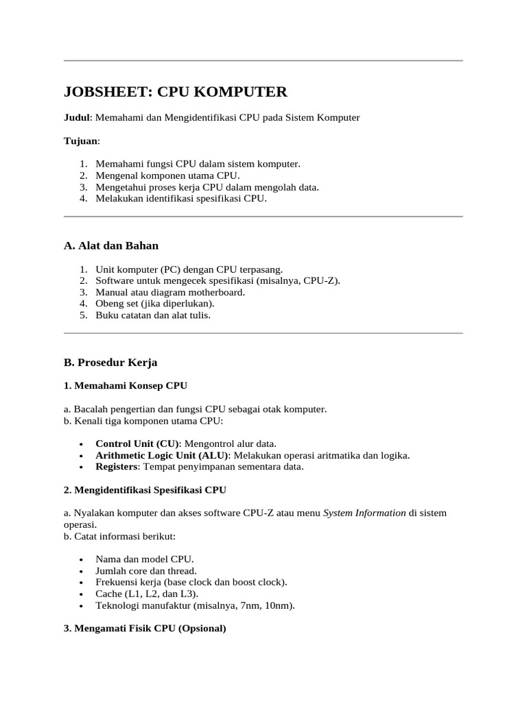 Jobsheet Cpu | PDF