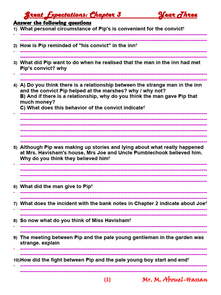Great Expectations Chapter 3 Analysis Questions | PDF | Great ...