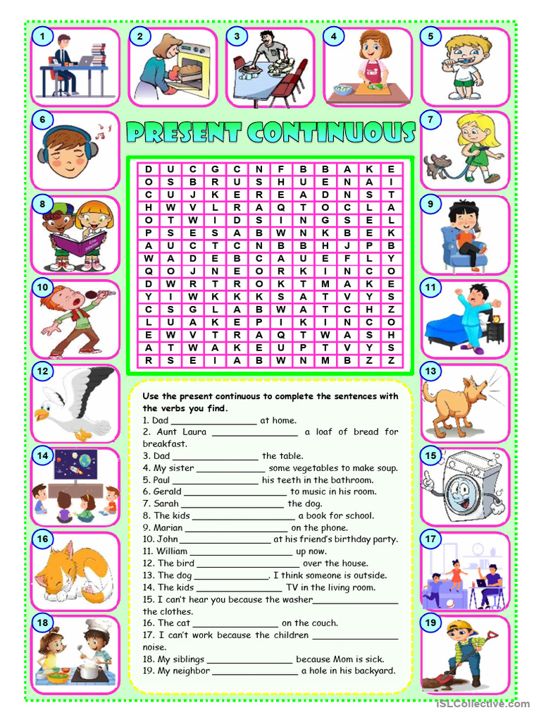 Present Continuous Wordsearch | PDF