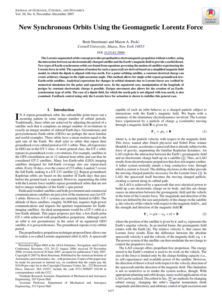 Paper 4 New Synchronous Orbits | PDF | Magnetic Field | Force