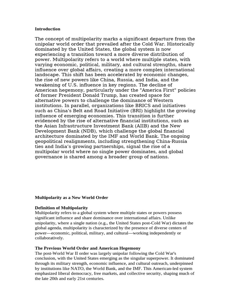 Rise of Multipolarity in Global Politics | PDF | Polarity ...