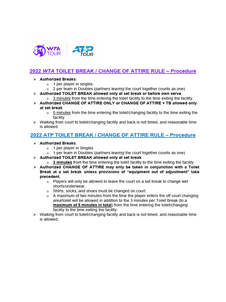 Wta Atp Toilet Break Rule Procedure 2022 | PDF | Sports Rules And ...