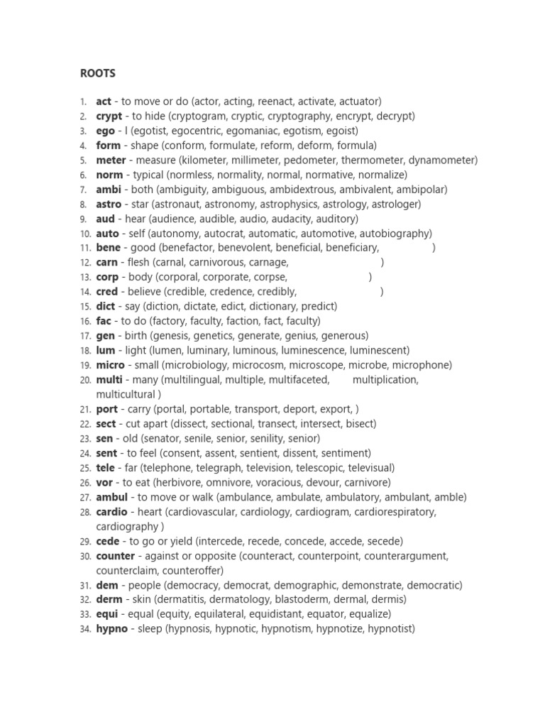 Root Words and Their Meanings | PDF