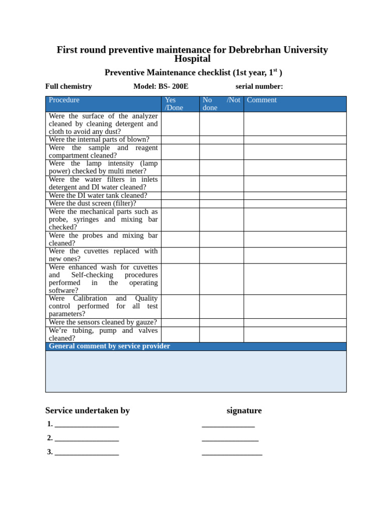 Debrebrhan Checklist[1] | PDF | Pump | Valve