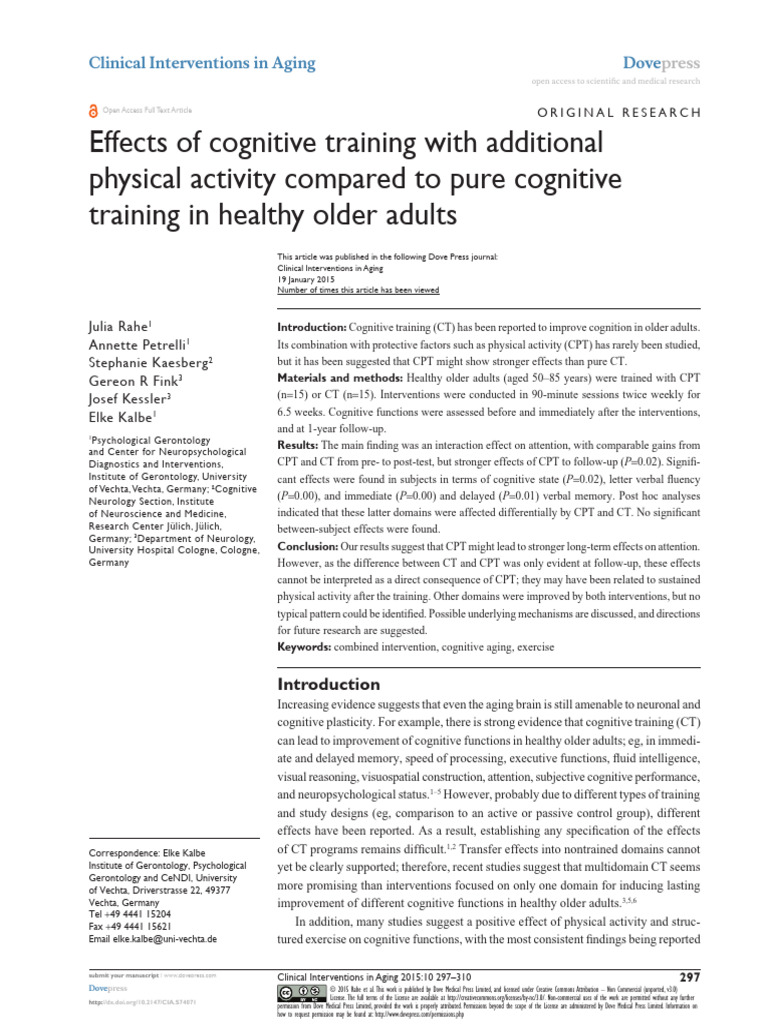 Effects of Cognitive Training With Additional Physical Activity ...