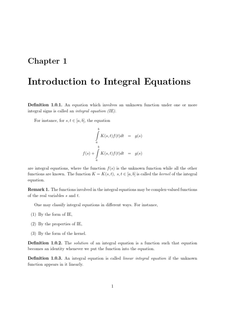 Integral Equations: Definitions & Types | PDF | Equations | Integral ...