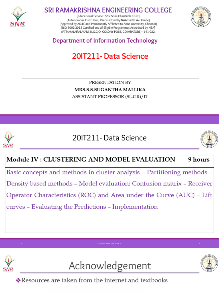 Module-4 (Clustering) SREC IT | PDF | Receiver Operating Characteristic | Cluster Analysis