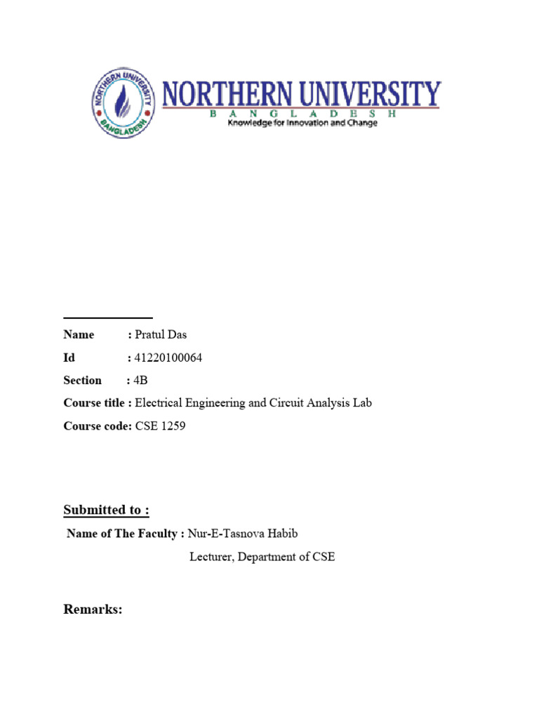 Cover Page - EEE Lab 1 | PDF