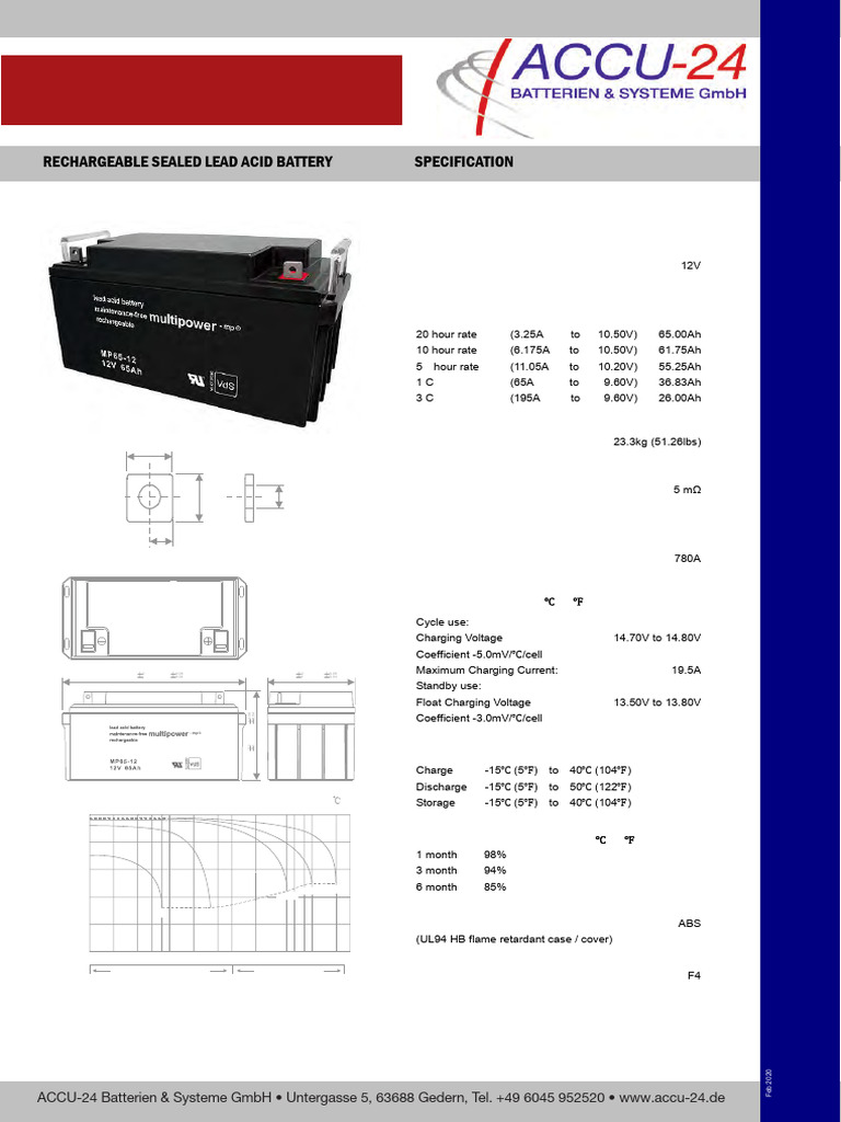 Datenblatt Multipower Standardtyp MP65-12 Accu Englisch | PDF ...
