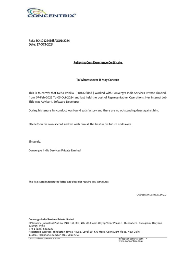 632665562-Concentrix-Experience-Letter | PDF