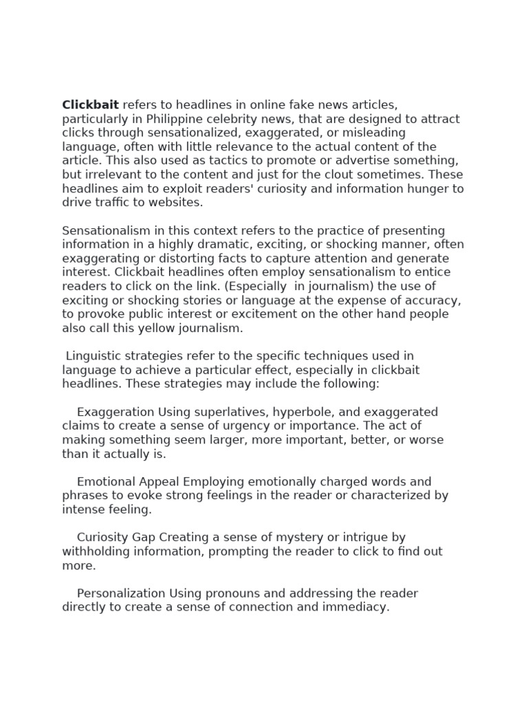 Clickbait Refers To Headlines in Online Fake News Articles | PDF ...