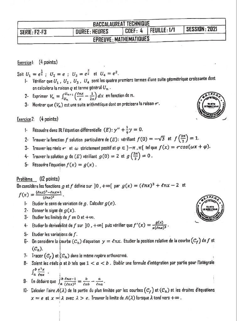 Bac F2 F3 2021 Mathematiques | PDF