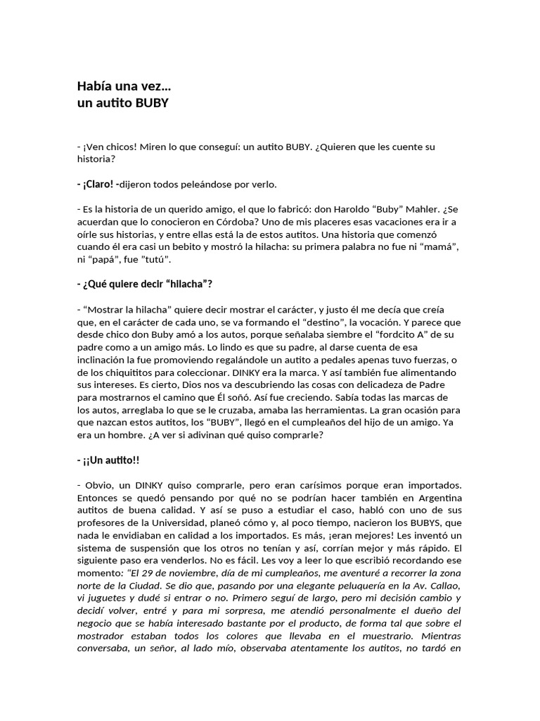 Había una vez un autito BUBY - Franco Ricoveri | PDF