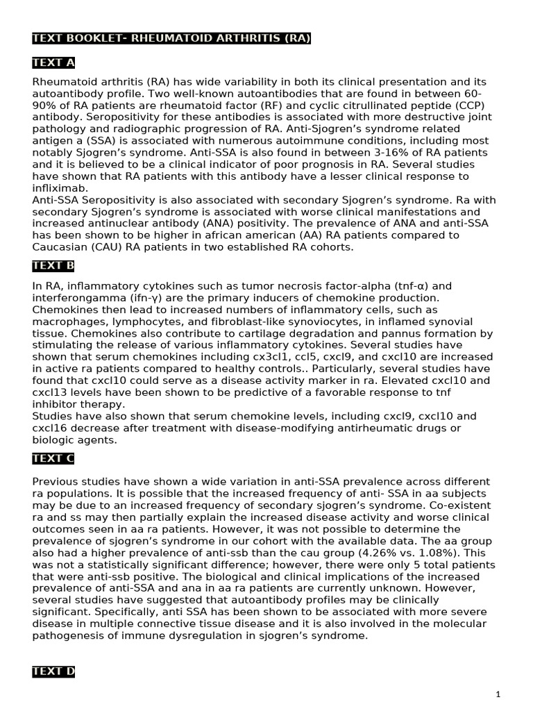 Rheumatoid Arthritis (RA) Part A | PDF | Rheumatoid Arthritis | Medicine
