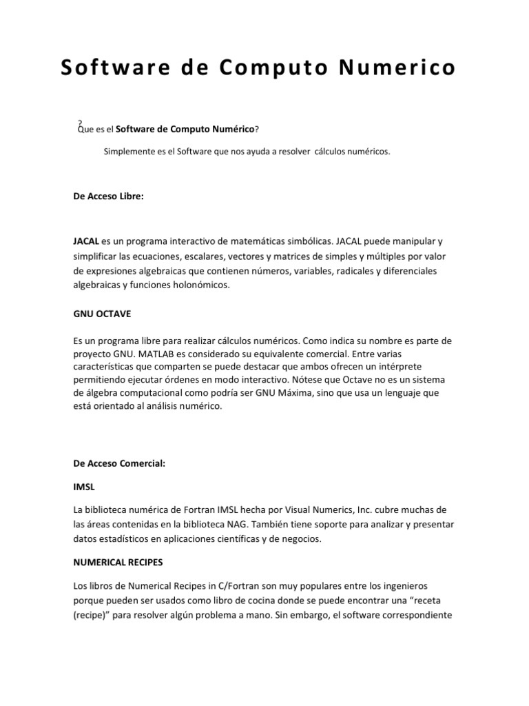 Software de Computo Numérico | PDF